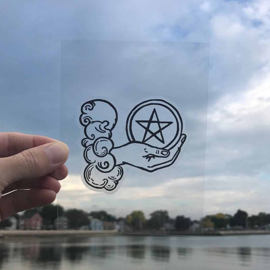 Transparent Vinyl Sticker of the Ace of Pentacles - Black lines ...